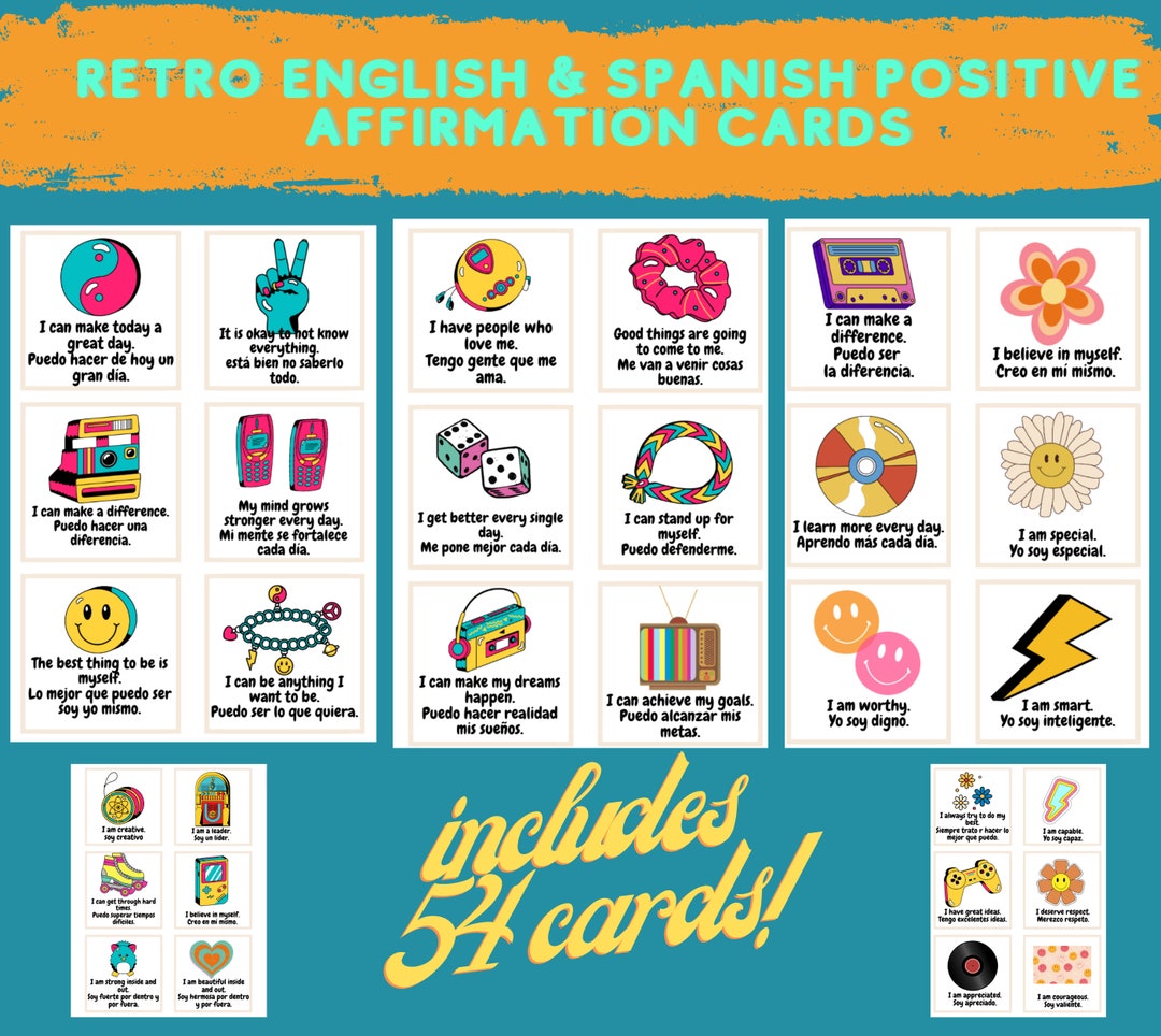 English & Spanish Retro Positive Affirmation Cards - Etsy