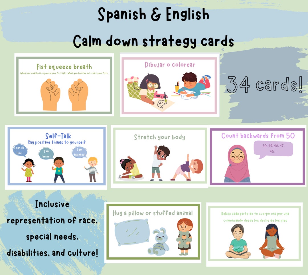 Bilingual Calming Cards- 34 English & Spanish Calming Strategies - Etsy