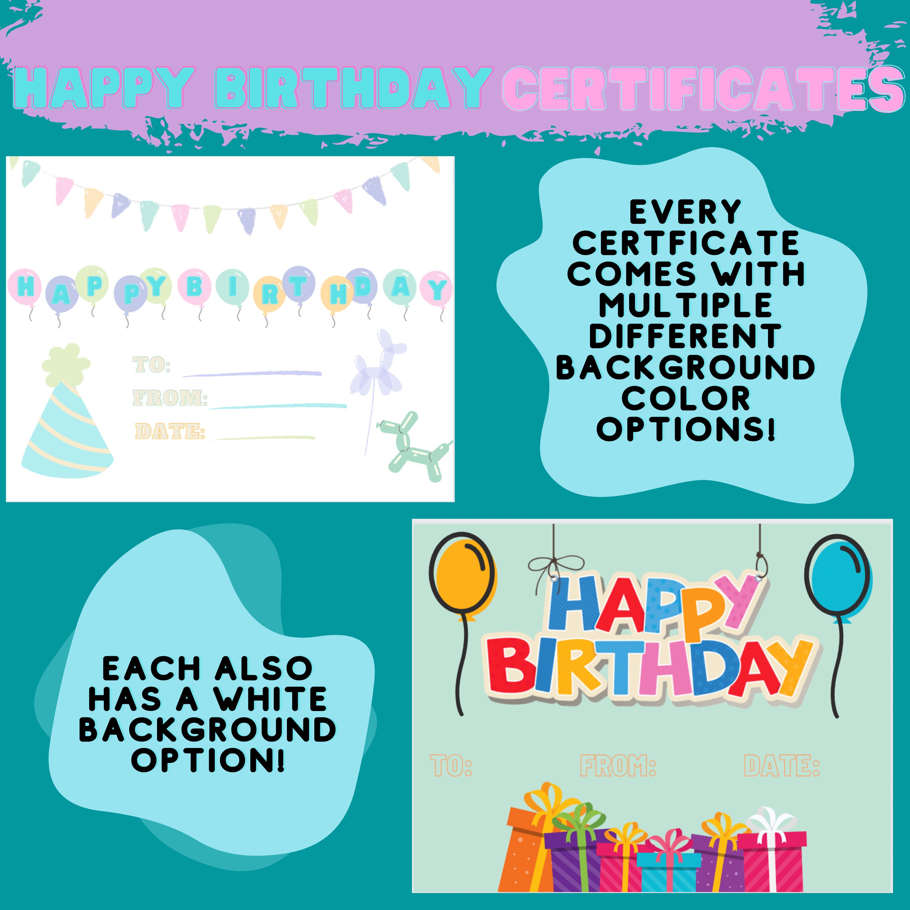 HAPPY BIRTHDAY CERTIFICATES. 6 Different Designs All With Multiple ...