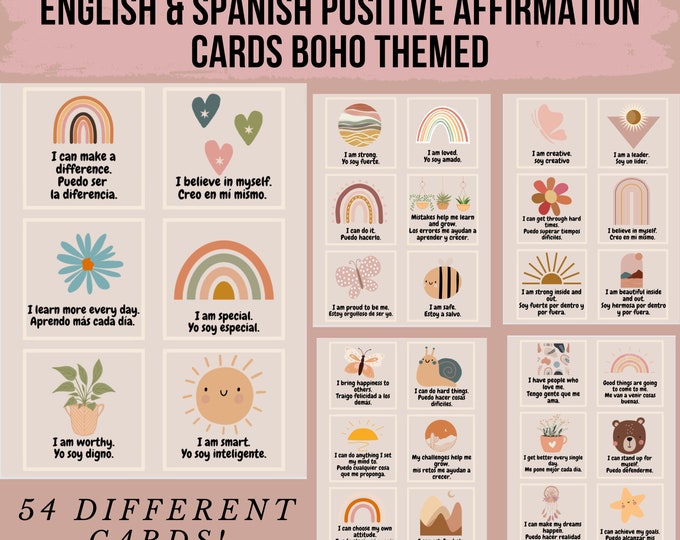 English & Spanish Boho Positive Affirmation Cards 54 Cards - Etsy