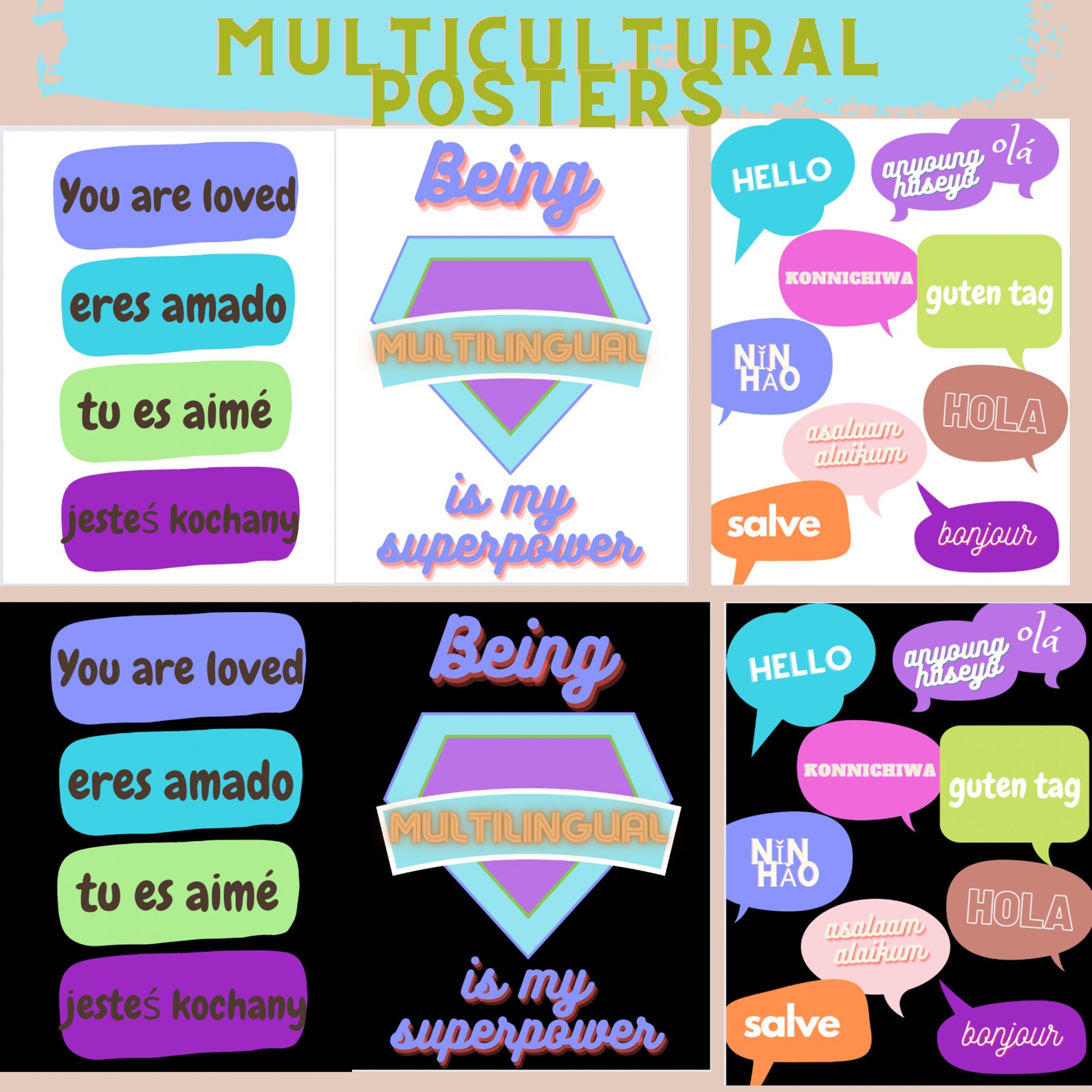 10 Multicultural Classroom Posters Colorful. Multilingual, Diversity ...
