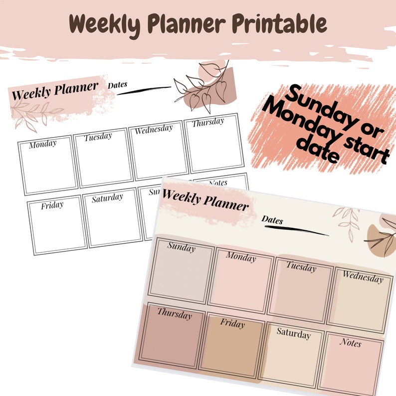 Weekly Planner Printable Sunday or Monday Start Date - Etsy