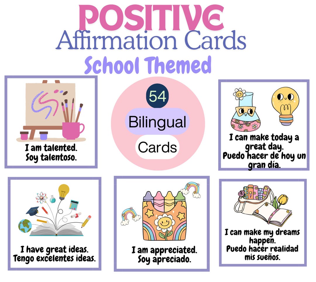 Positive Affirmation Cards English & Spanish - School Theme - Etsy