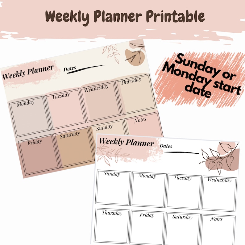 Weekly Planner Printable Sunday or Monday Start Date - Etsy