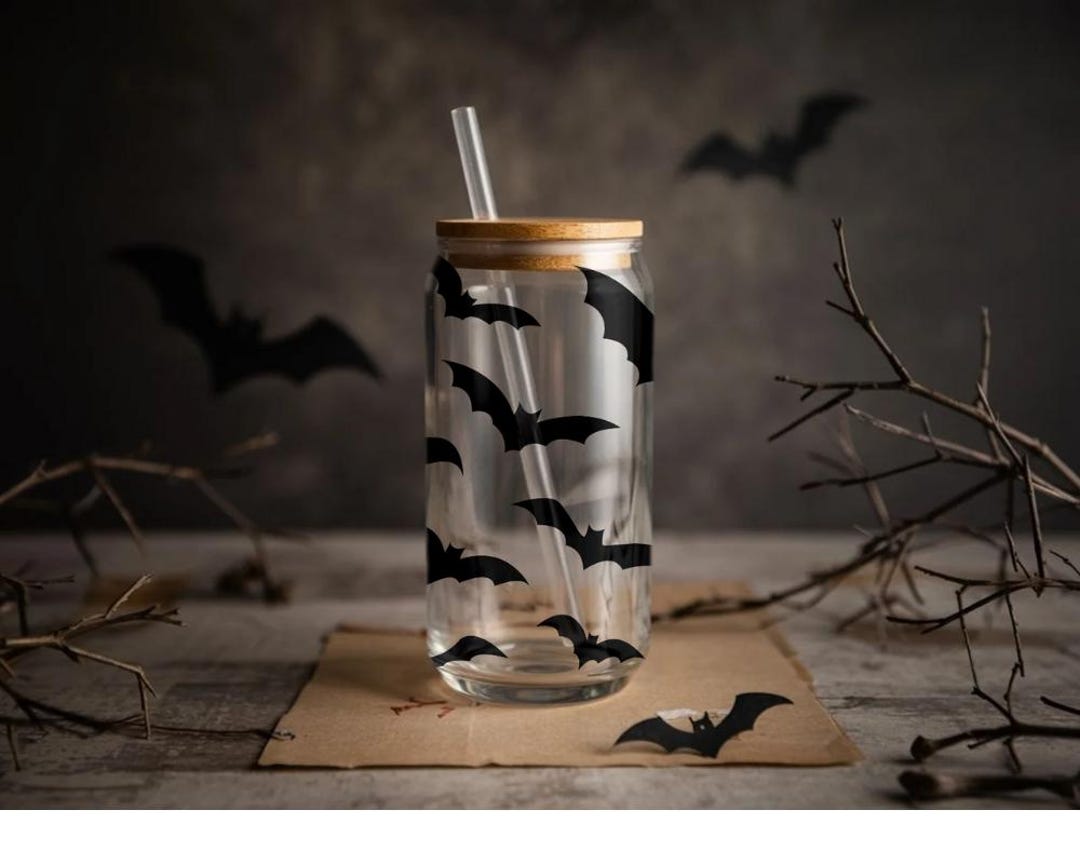 Bat Cup Halloween Cup Spooky Season Tumbler Can 16oz Glass Can Bat Mugs ...
