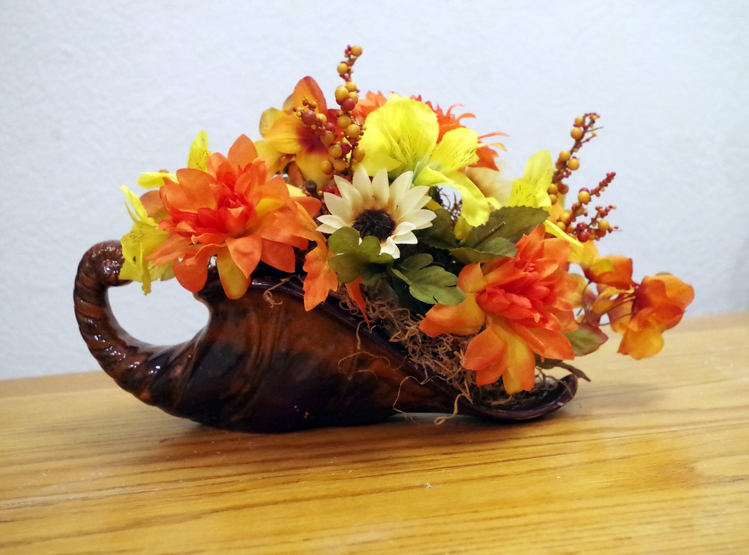 Cornucopia Floral Arrangement Centerpiece Ceramic Silk - Etsy