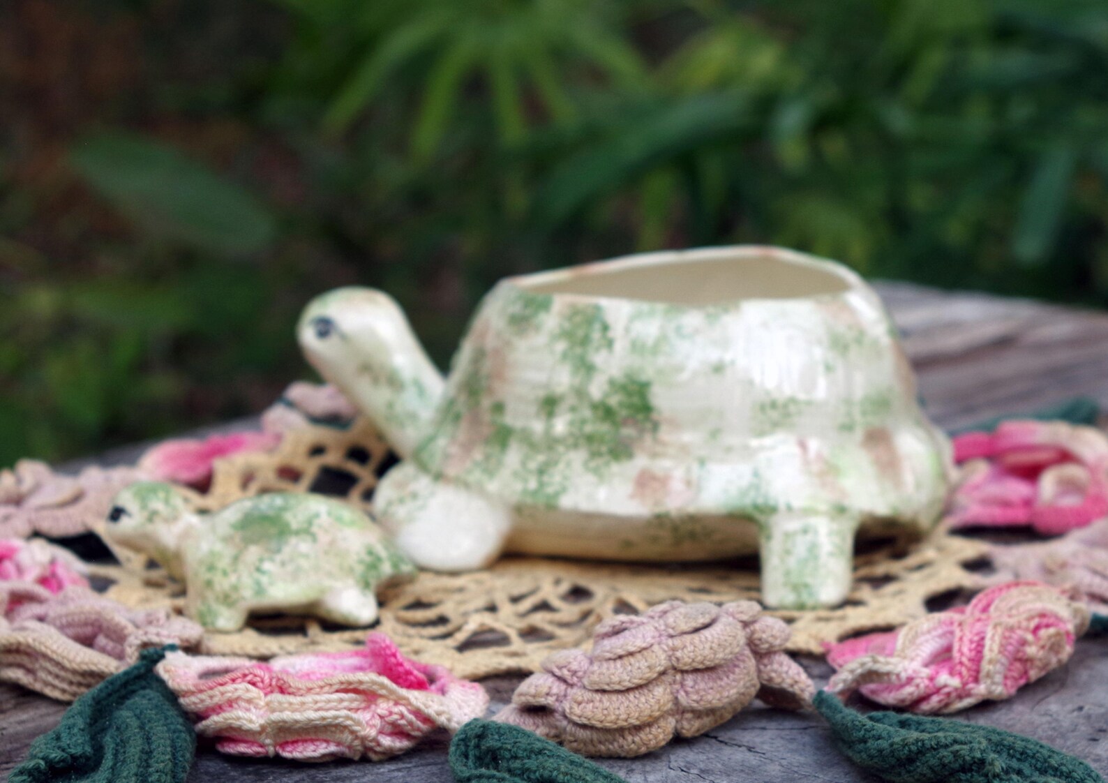 Turtle/ Tortoise Planter With Baby Green Ceramic - Etsy
