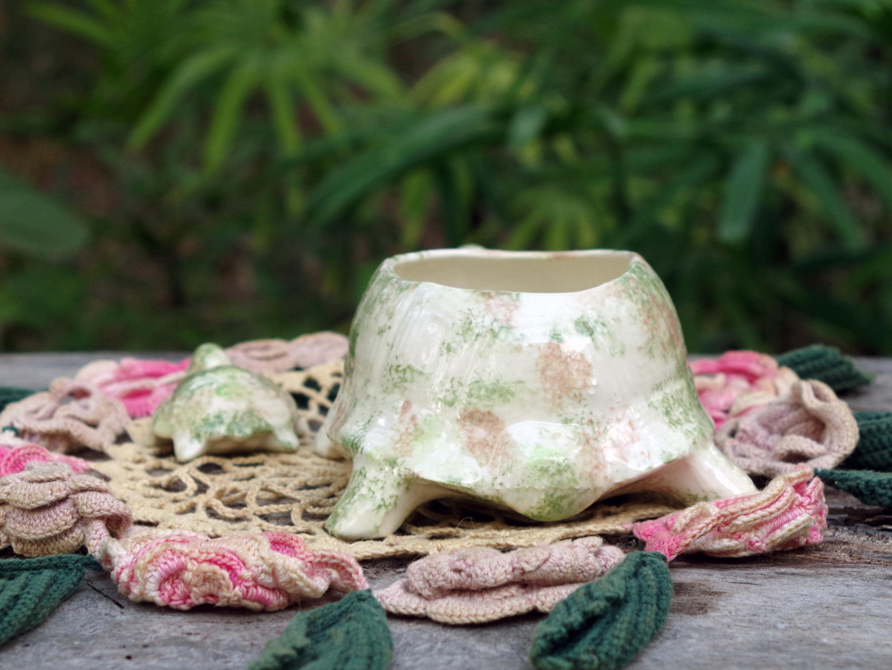 Turtle/ Tortoise Planter With Baby Green Ceramic - Etsy