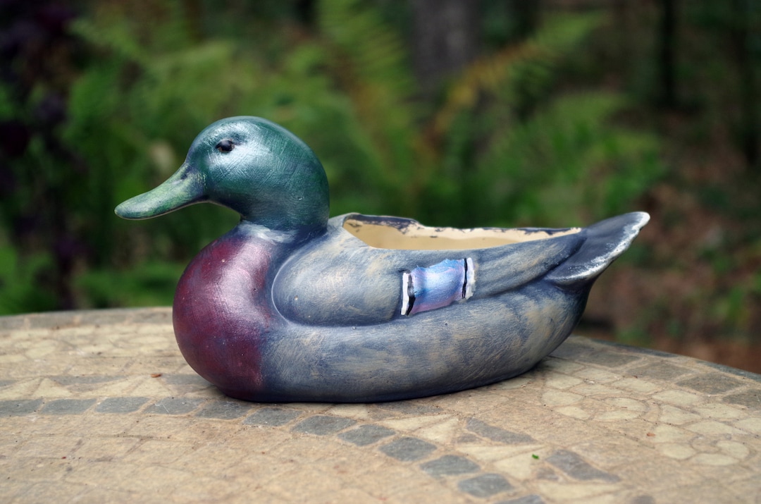 Vintage Mallard Duck Planter - Etsy