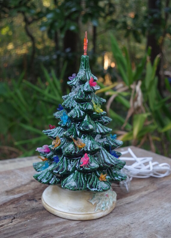12 Inch Christmas Tree Lighted White Ceramic Decorative Holiday Tree