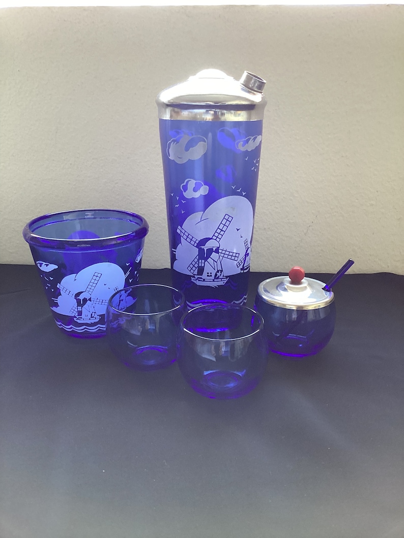Hazel Atlas Vintage Cobalt Blue Windmill Martini Set - Etsy