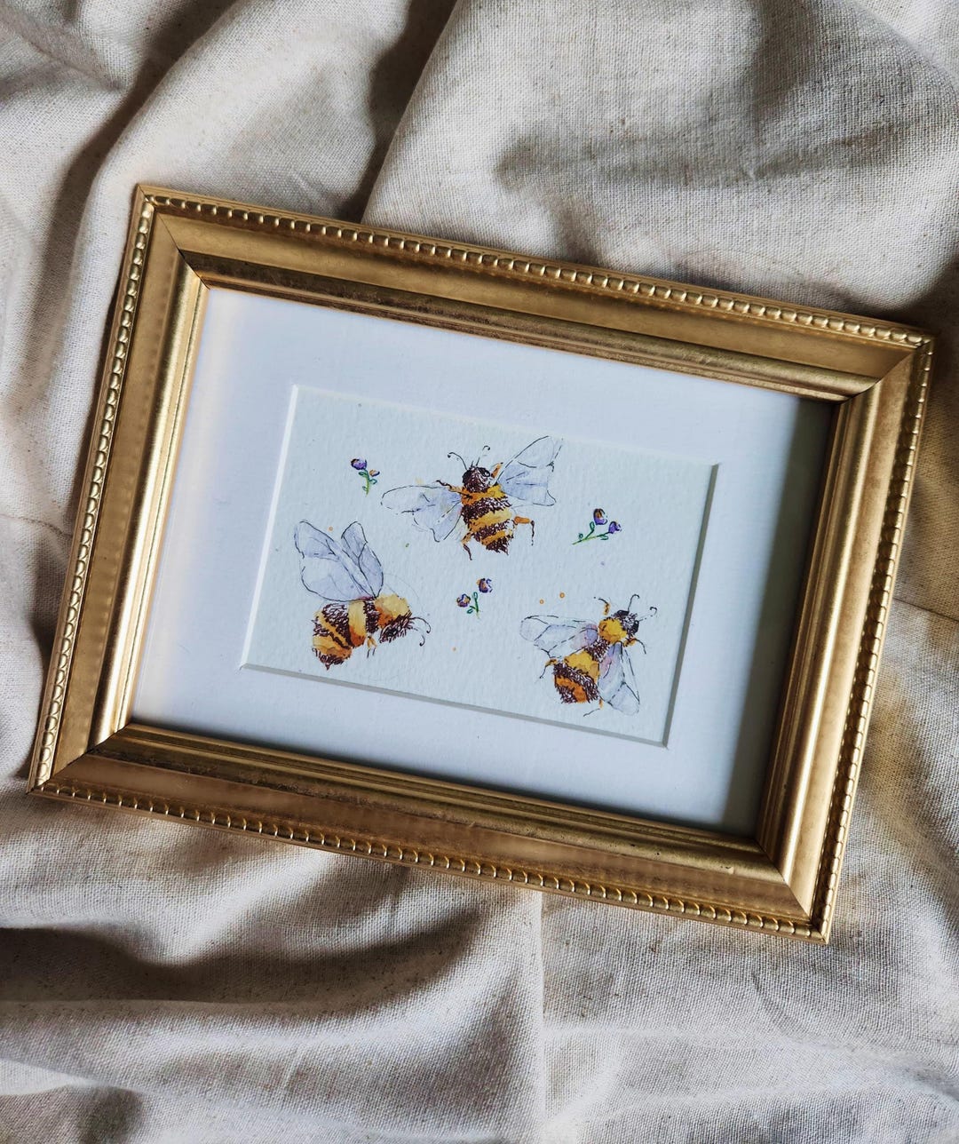 Original Watercolor Ink Painting Bee - Bumblebee Drawing - Authentic ...