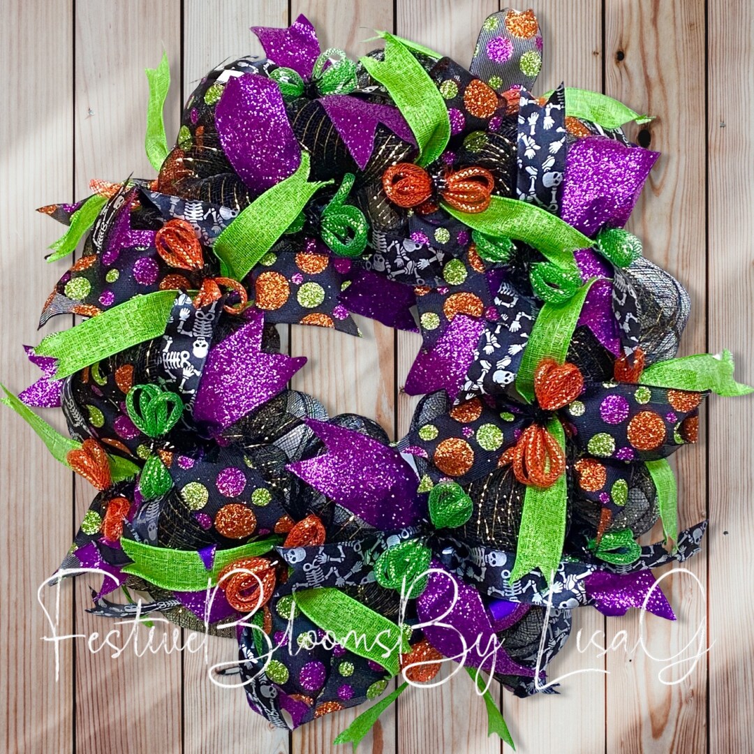 Halloween Ribbon Wreath Skeleton Ribbon Halloween Decor - Etsy