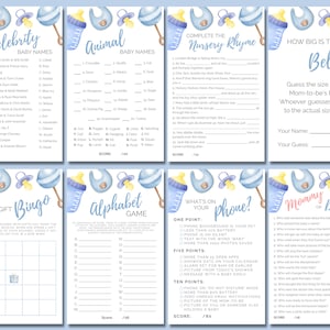 Baby Shower Games, Set of 15 Blue Printable Baby Shower Games and ...