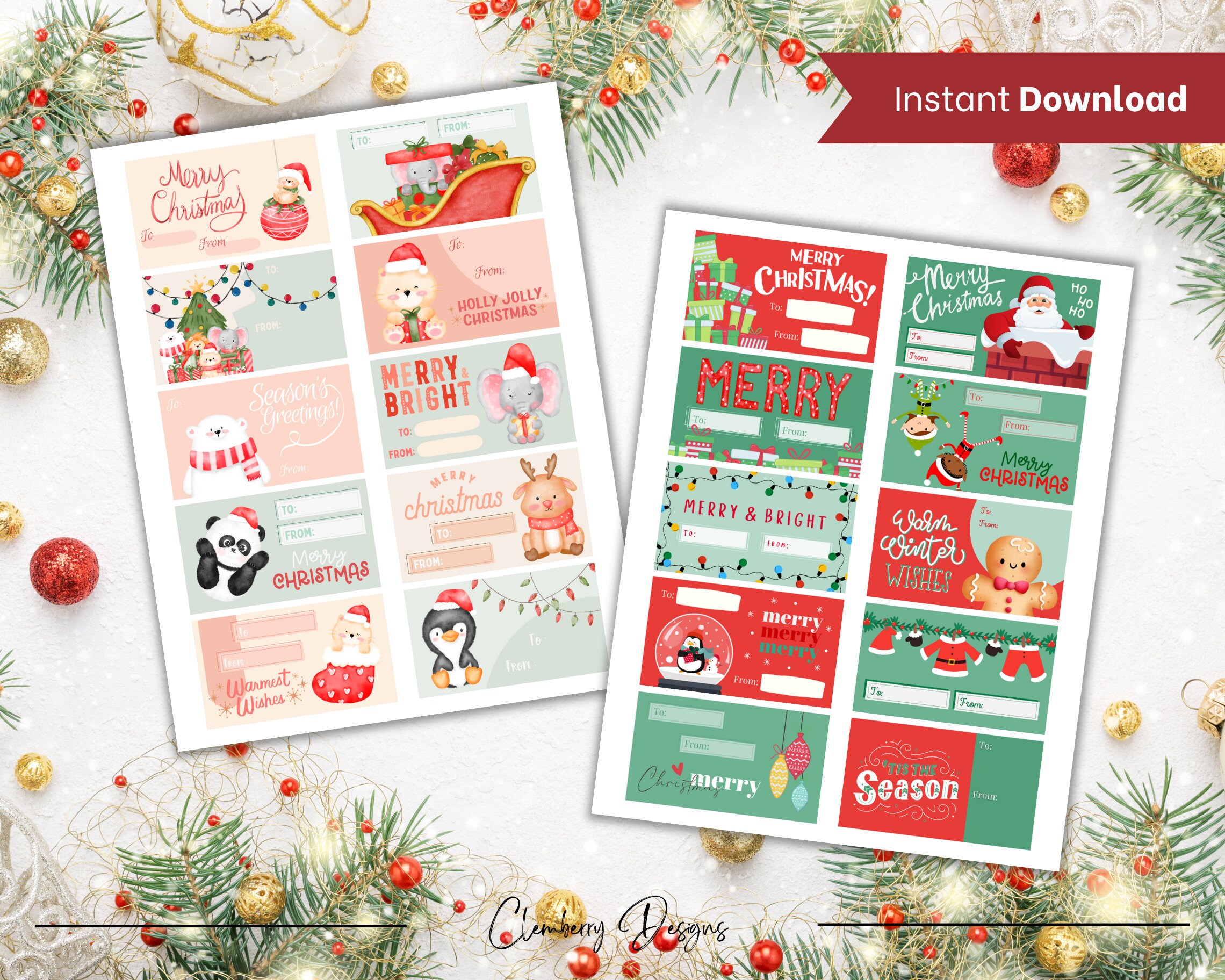 Holiday Gift Tag Bundle, Set of 40 Different Holiday & Christmas Gift ...