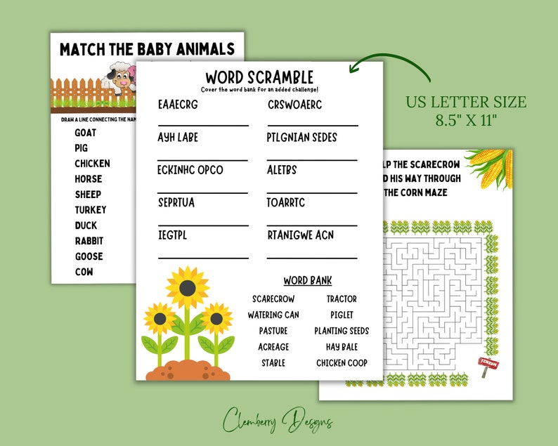 Farm Activity Book for Kids, Farm Animal Word Games and Activities ...