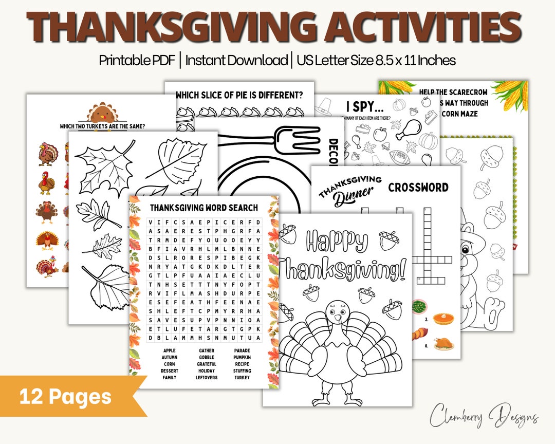 Thanksgiving Activity Book, Fall Themed Puzzles and Games for Kids ...