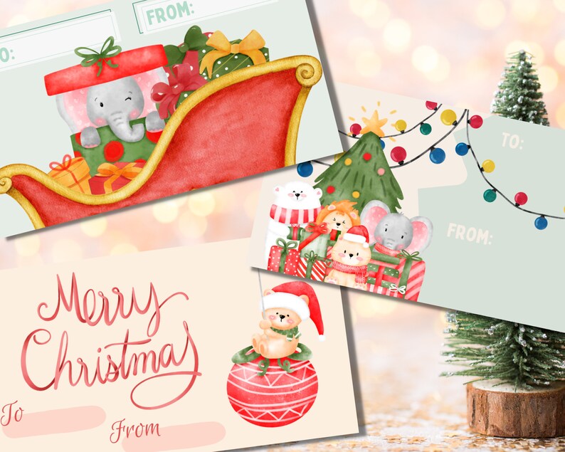 Christmas Gift Tags, Printable Christmas Labels, Cute Animal Gift Tags ...