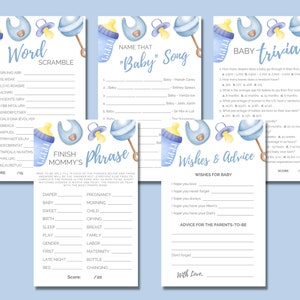 Baby Shower Games, Set of 15 Blue Printable Baby Shower Games and ...