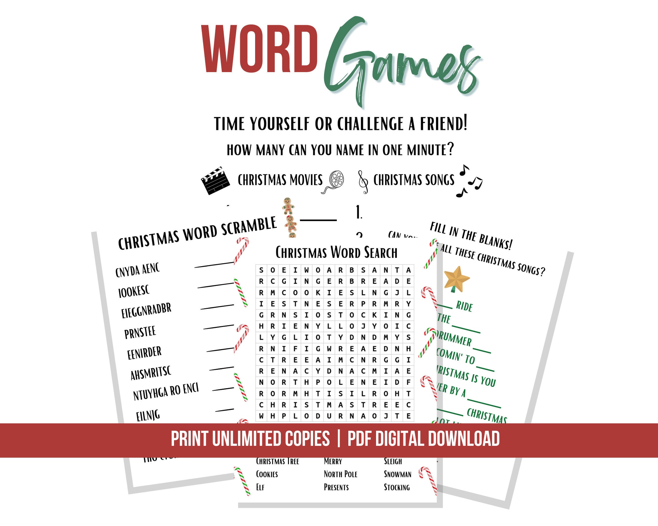 Christmas Activity Book Printable, Children's Games, Puzzles, and ...