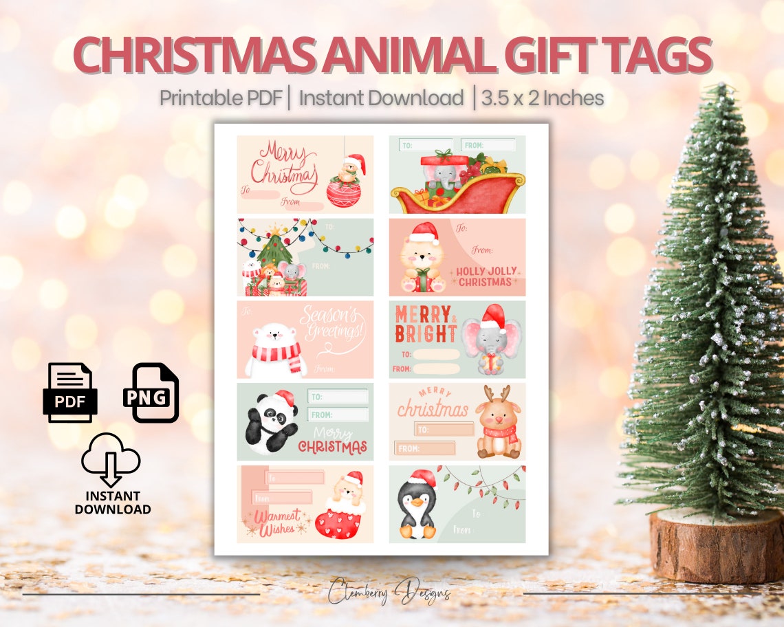 Christmas Gift Tags, Printable Christmas Labels, Cute Animal Gift Tags ...