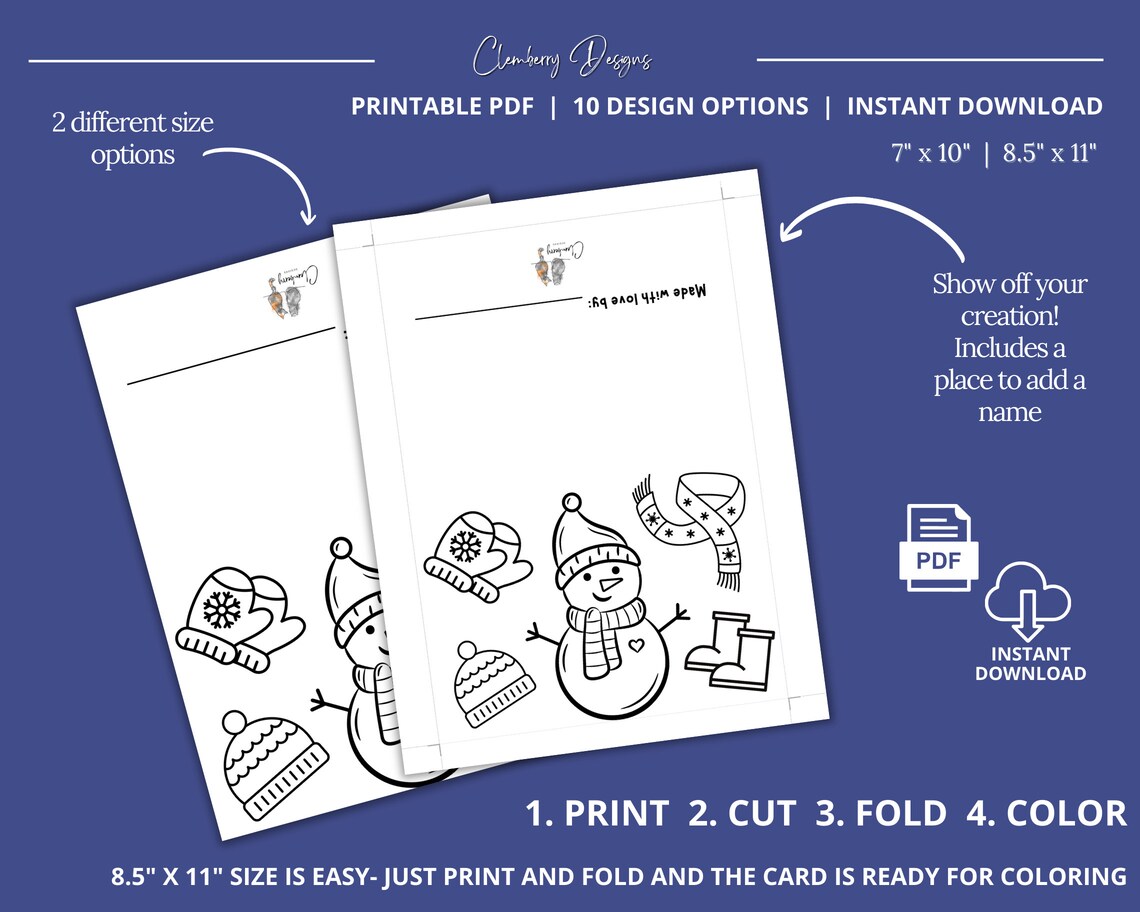 Printable Holiday Cards, Coloring Cards for Kids, Printable Christmas ...