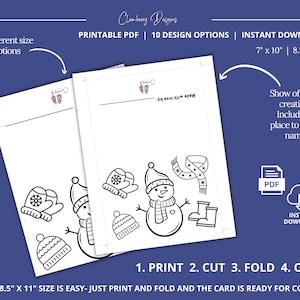 Printable Holiday Cards, Coloring Cards for Kids, Printable Christmas ...