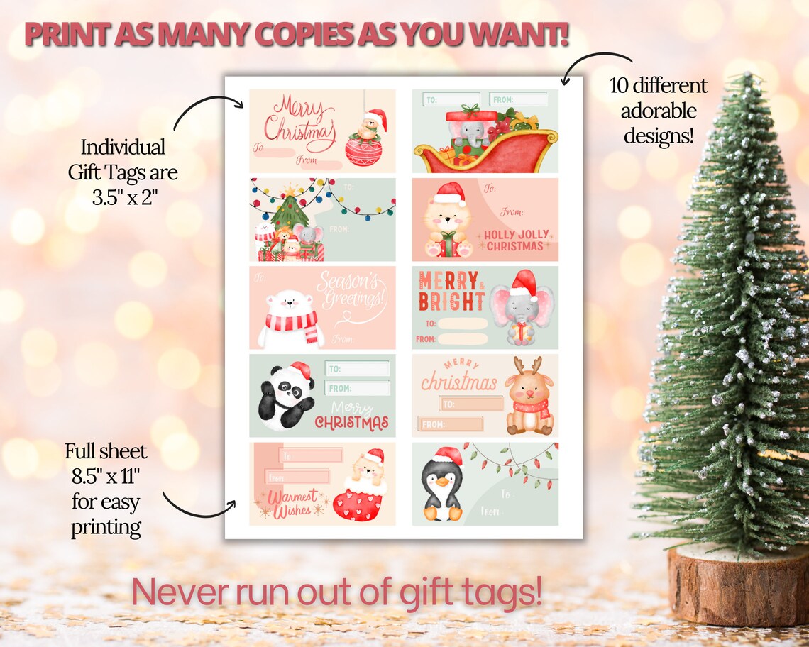Christmas Gift Tags, Printable Christmas Labels, Cute Animal Gift Tags ...