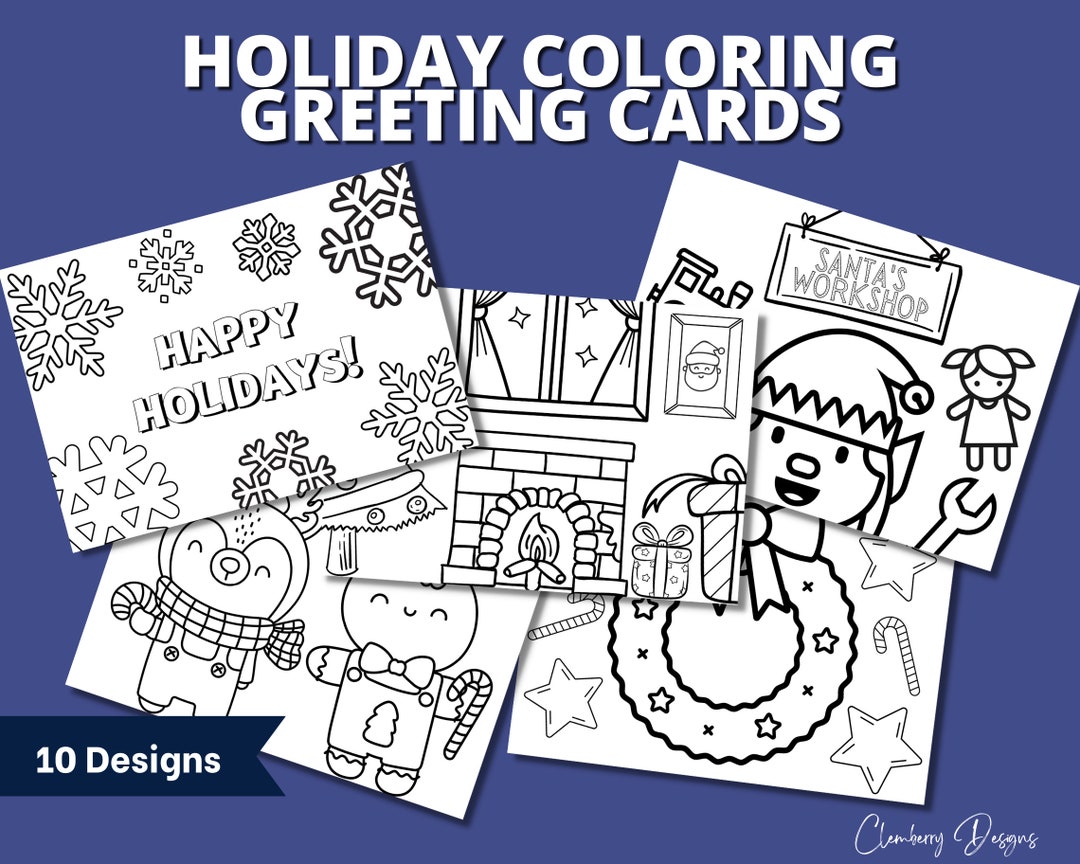 Printable Holiday Cards, Coloring Cards for Kids, Printable Christmas ...