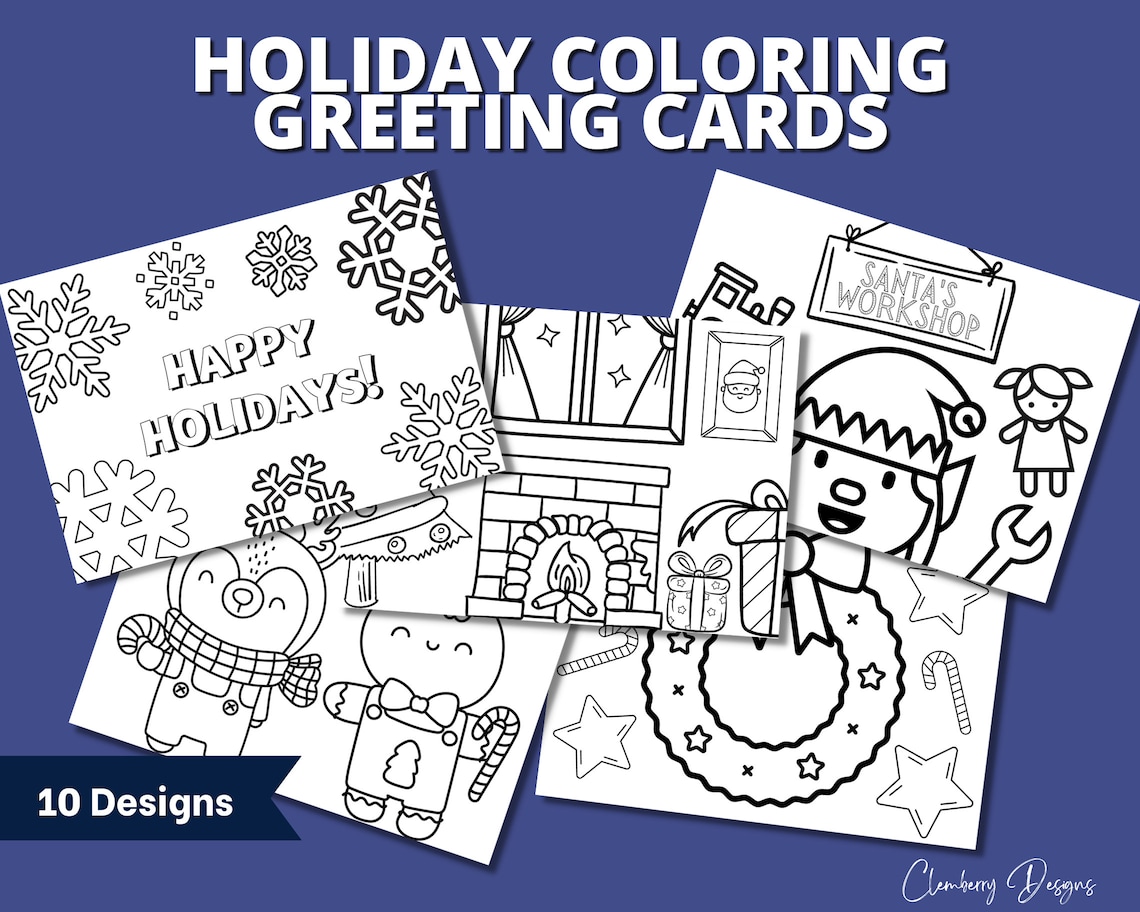 Printable Holiday Cards, Coloring Cards for Kids, Printable Christmas ...