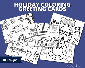 Christmas Coloring Cards 10 Printable Holiday Cards for Kids to Color ...