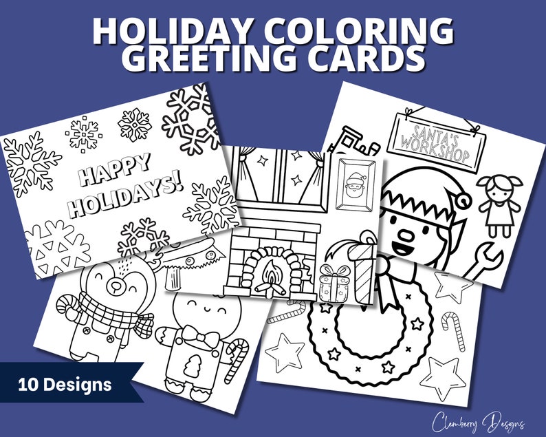 Printable Holiday Cards, Coloring Cards for Kids, Printable Christmas ...