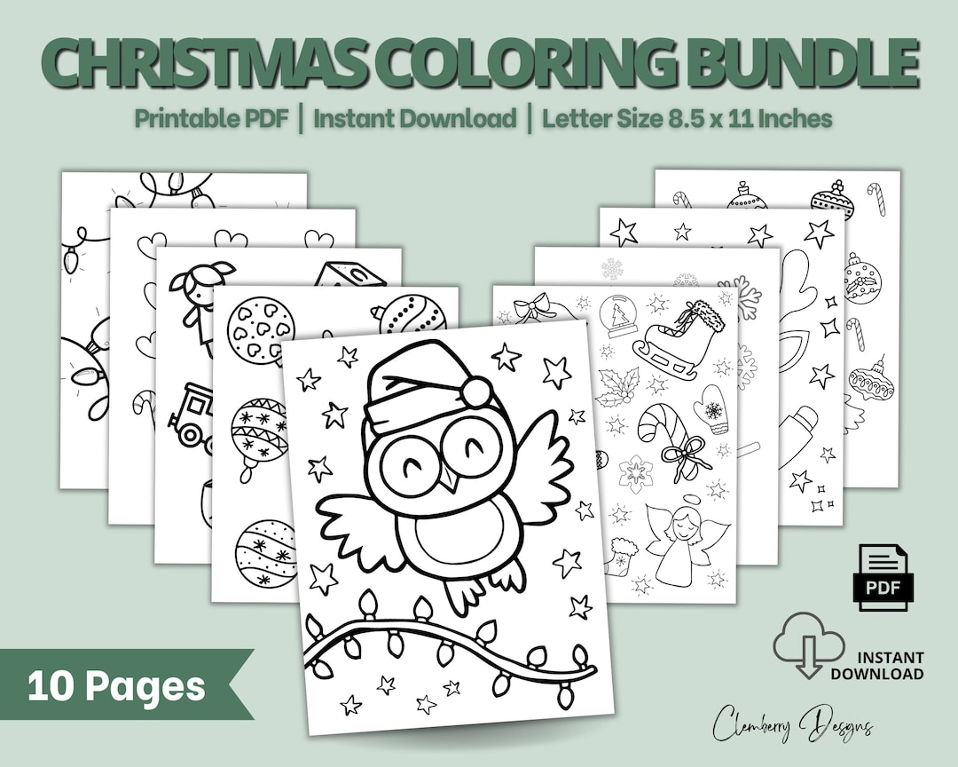 Christmas Coloring Page Bundle, Kids Coloring Pages, Printable Coloring ...
