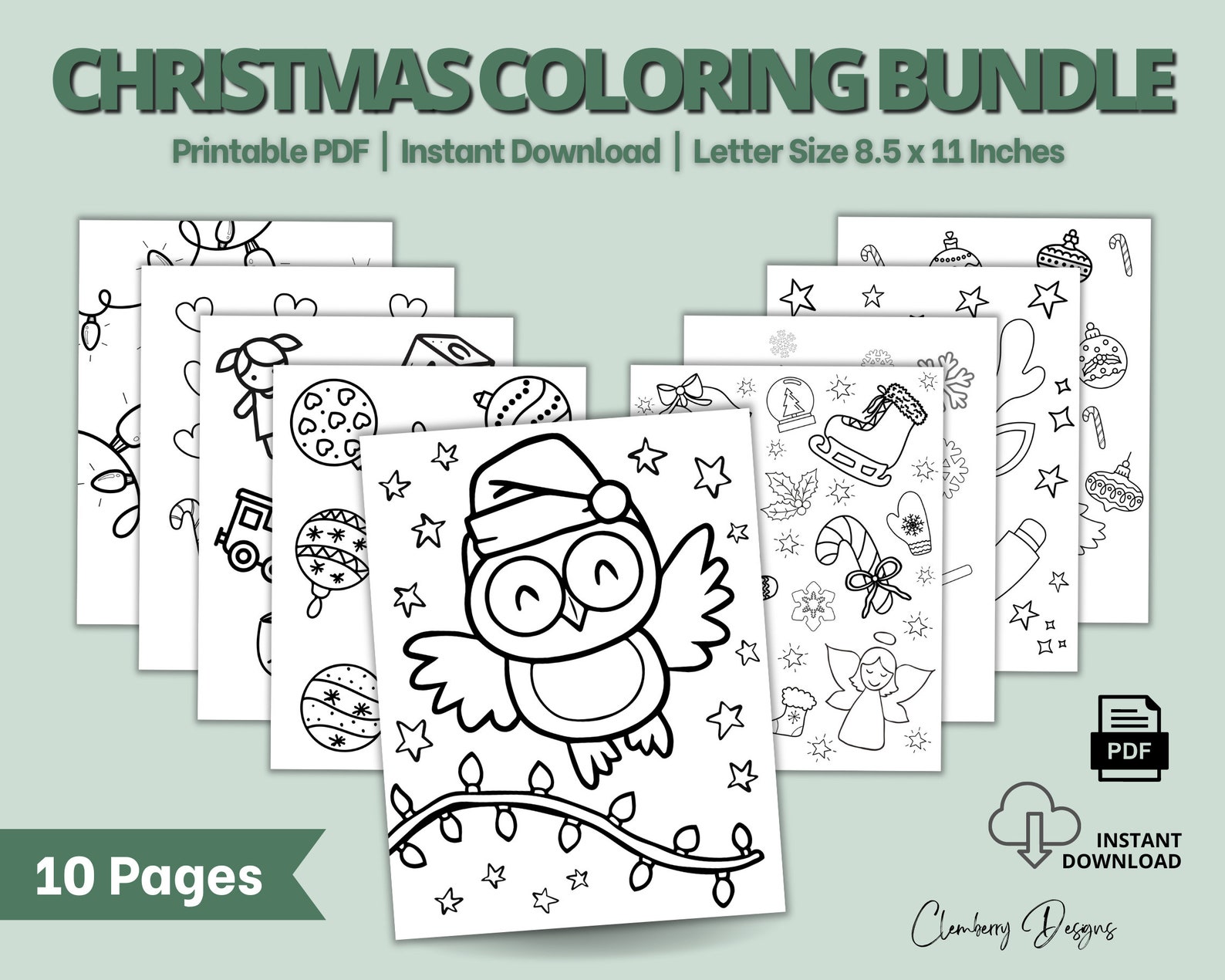 Christmas Coloring Page Bundle, Kids Coloring Pages, Printable Coloring ...