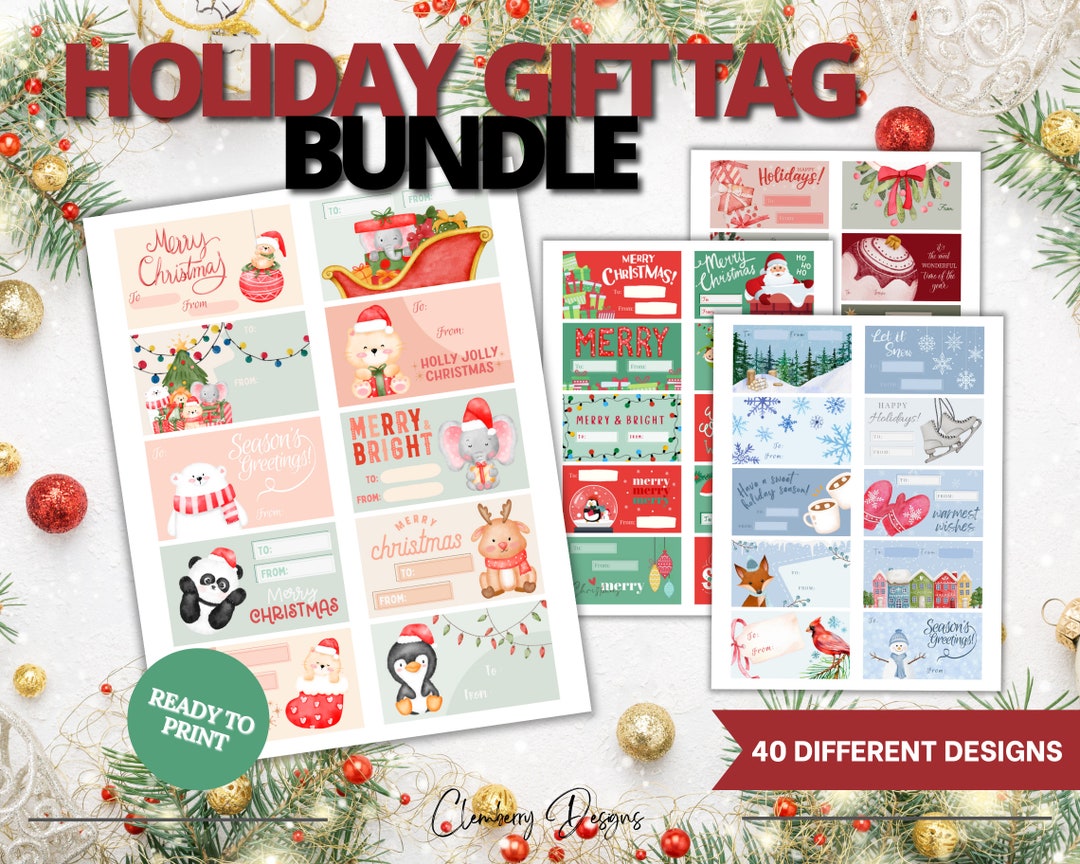 Holiday Gift Tag Bundle, Set of 40 Different Holiday & Christmas Gift ...