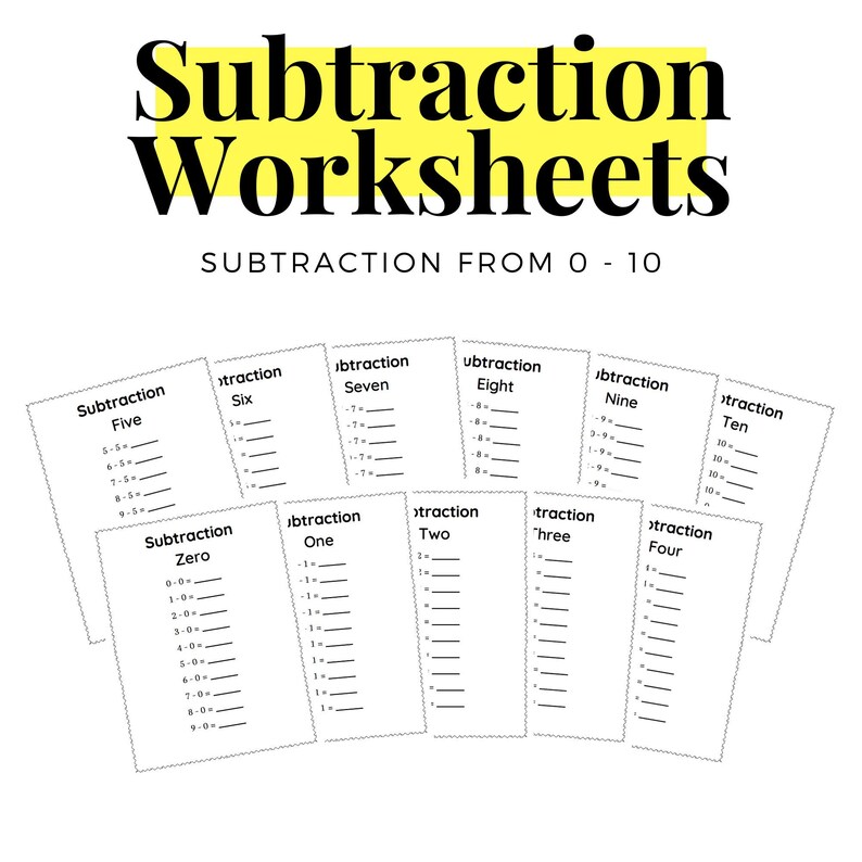 22 Printable Subtraction Math Worksheets With Answer Keys, Numbers 0-10 ...