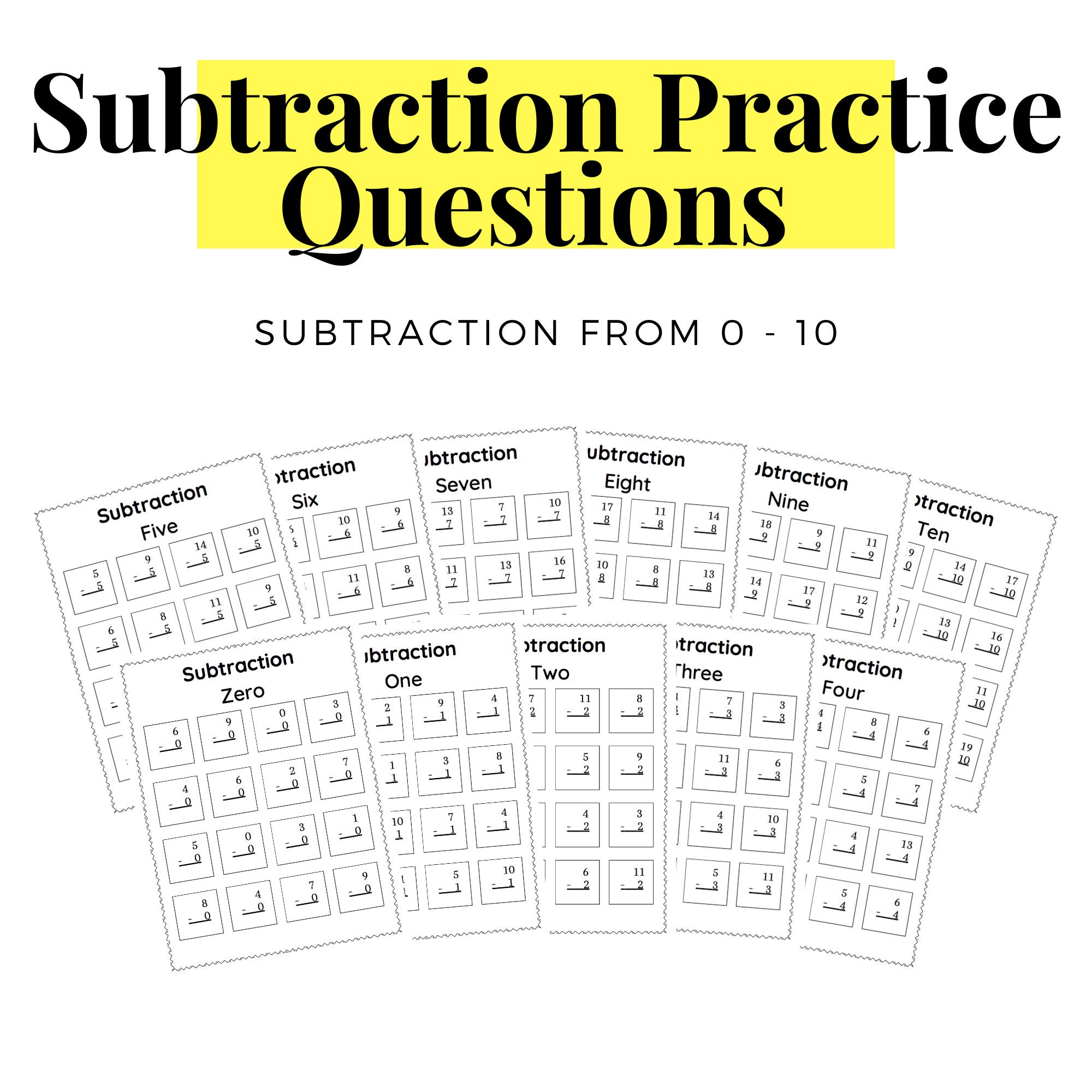 22 Printable Subtraction Math Worksheets With Answer Keys, Numbers 0-10 ...