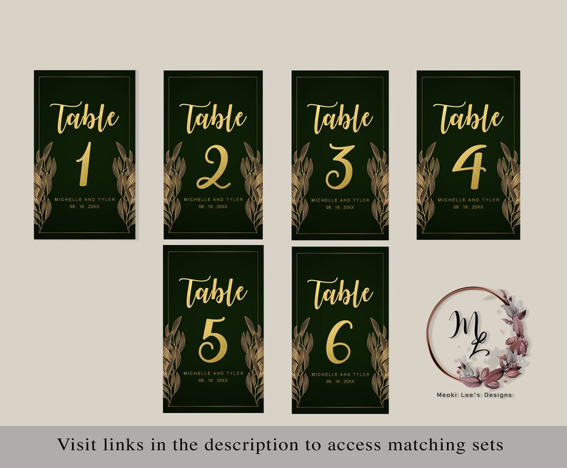 Emerald Green and Gold Table Number Template - Etsy