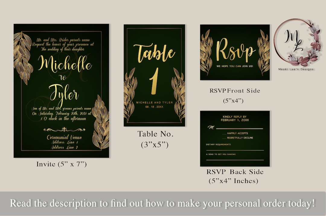 Emerald Green and Gold Table Number Template - Etsy