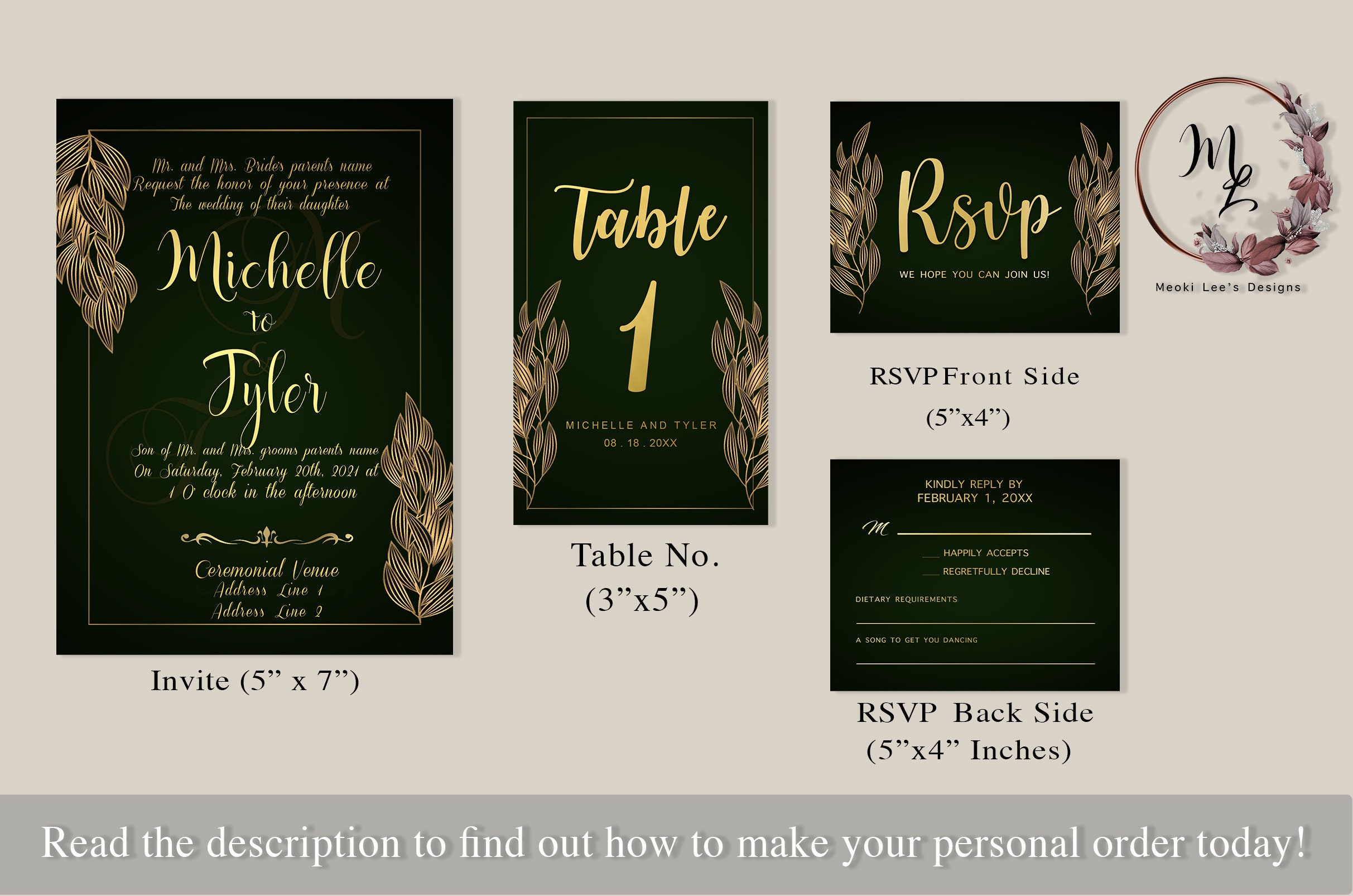 Emerald Green and Gold Table Number Template - Etsy