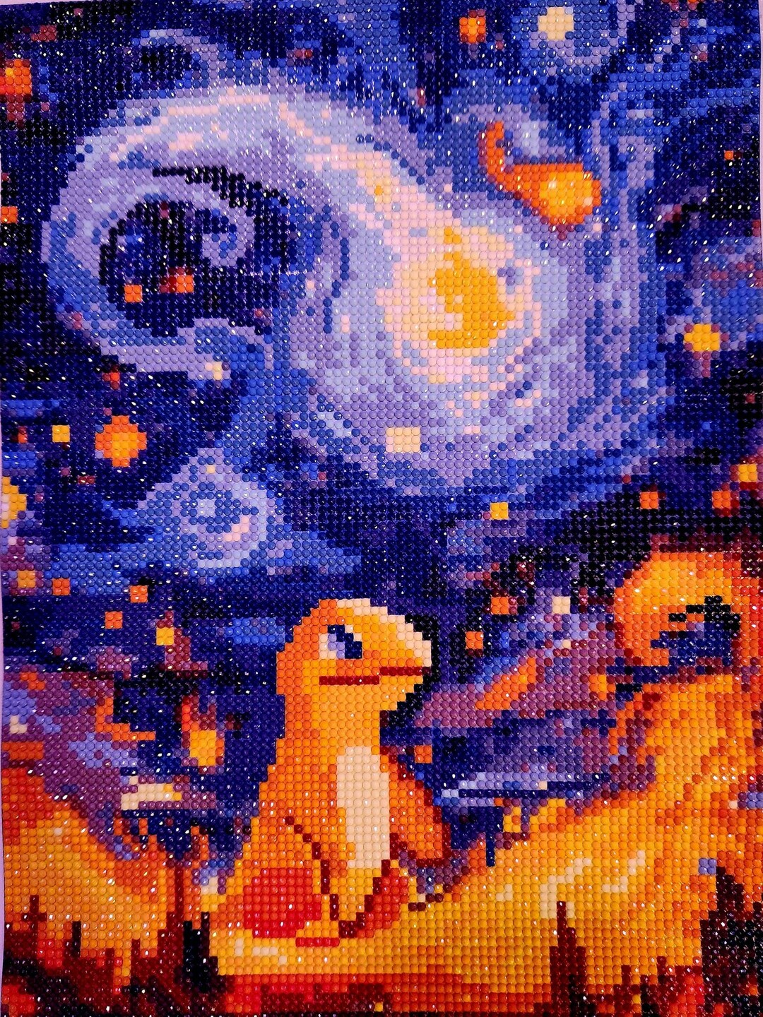 Completed Diamond Art Painting Pokemon Charmander Starry Nights - Etsy