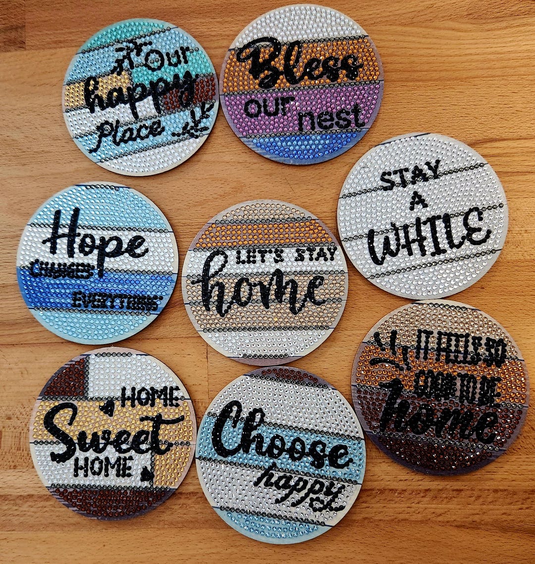 Finished Diamond Art Coaster Set - 8 Home Quote Coasters - Etsy