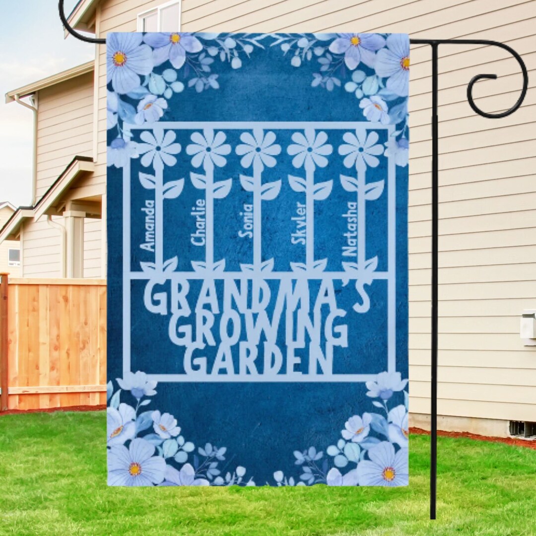 Custom Grandma's Growing Garden Gift Flag -blue Floral - Gift for ...