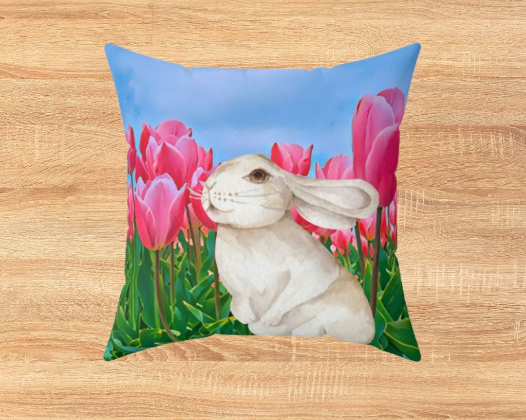Rabbit Pillow Cover 4 Sizes, Rabbit Floral Pillow, Bunny Decor, Spring ...