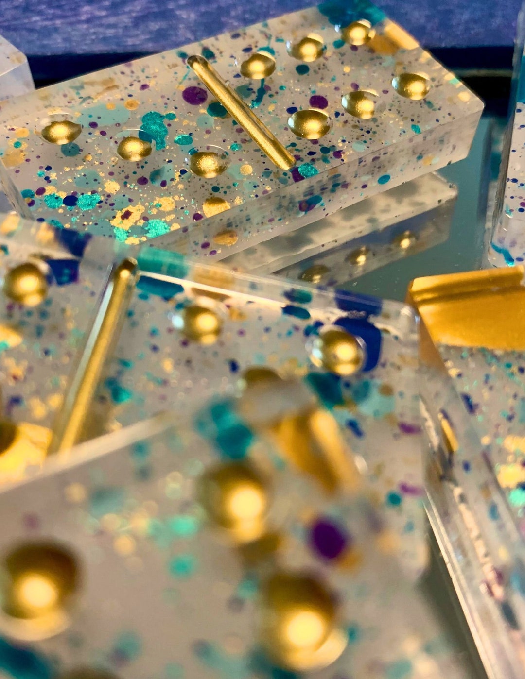Handcrafted Paint Splatter Resin Domino Set - Blue, Purple and Teal ...