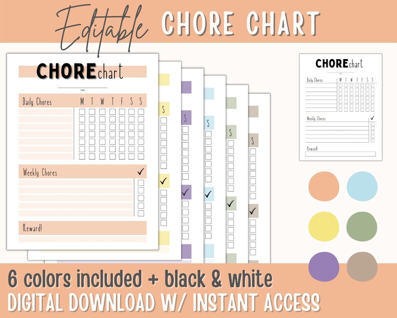 Digital Chore Chart Printable - Organize Your Household Chores - Etsy