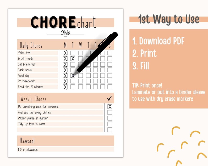 Digital Chore Chart Printable - Organize Your Household Chores - Etsy