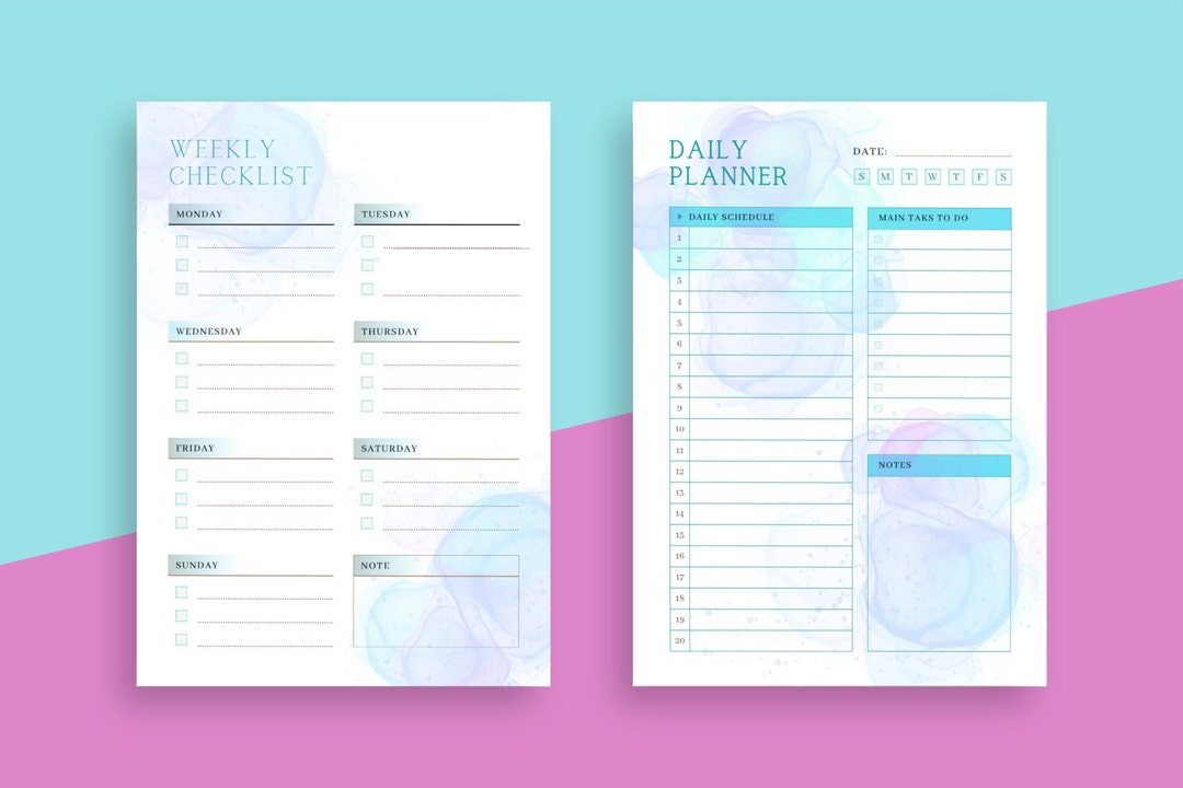 Daily Planner/weekly Planner Checklist/beautiful Minimalist Watercolor ...