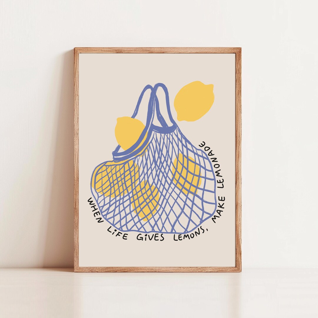 Lemon Mesh Bag Print • Lemon Kitchen Decor • Fruit Prints • Retro ...