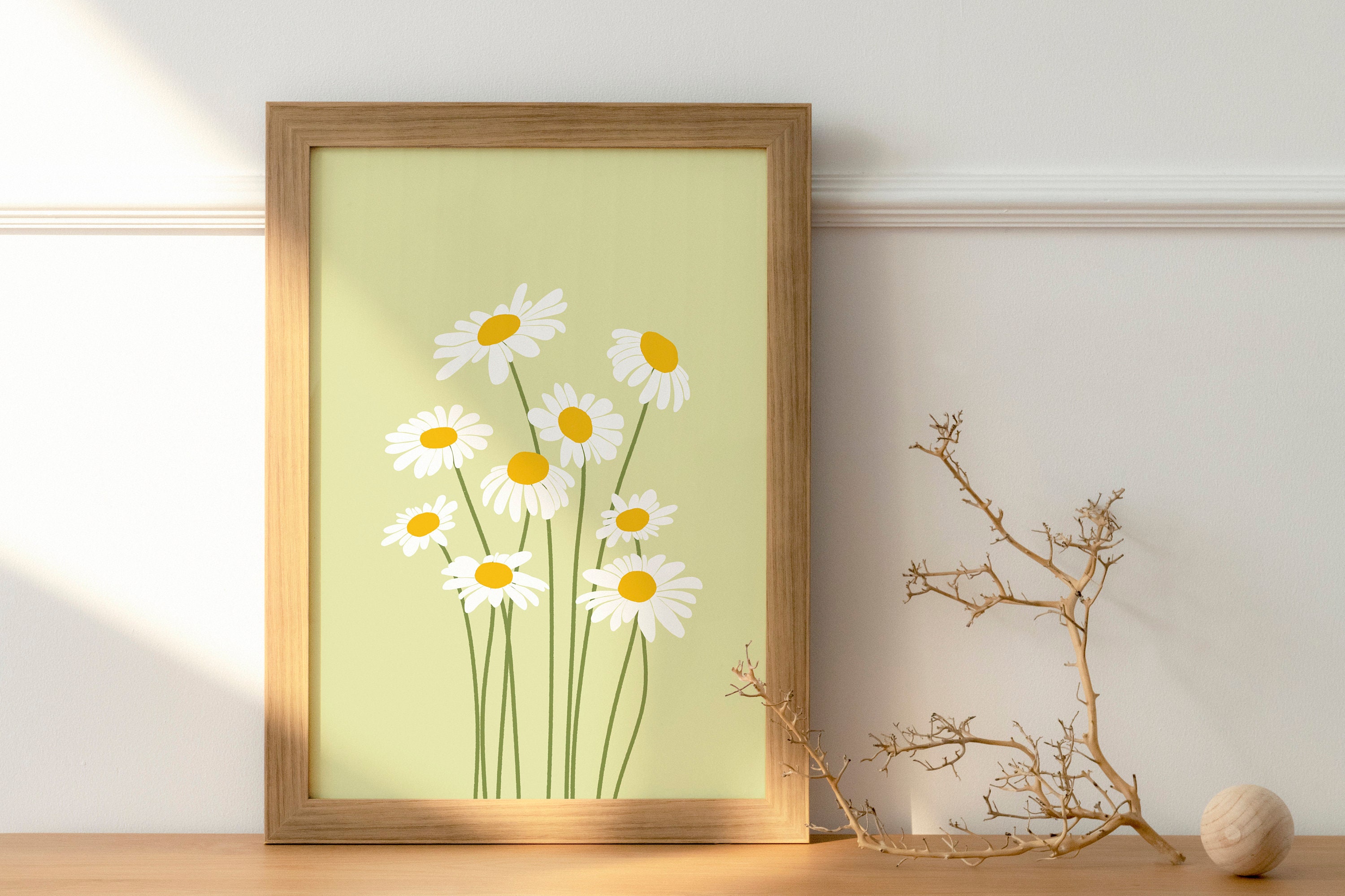 Light Green Daisy Flower Wall Art, Digital Download Pastel Green Daisy ...